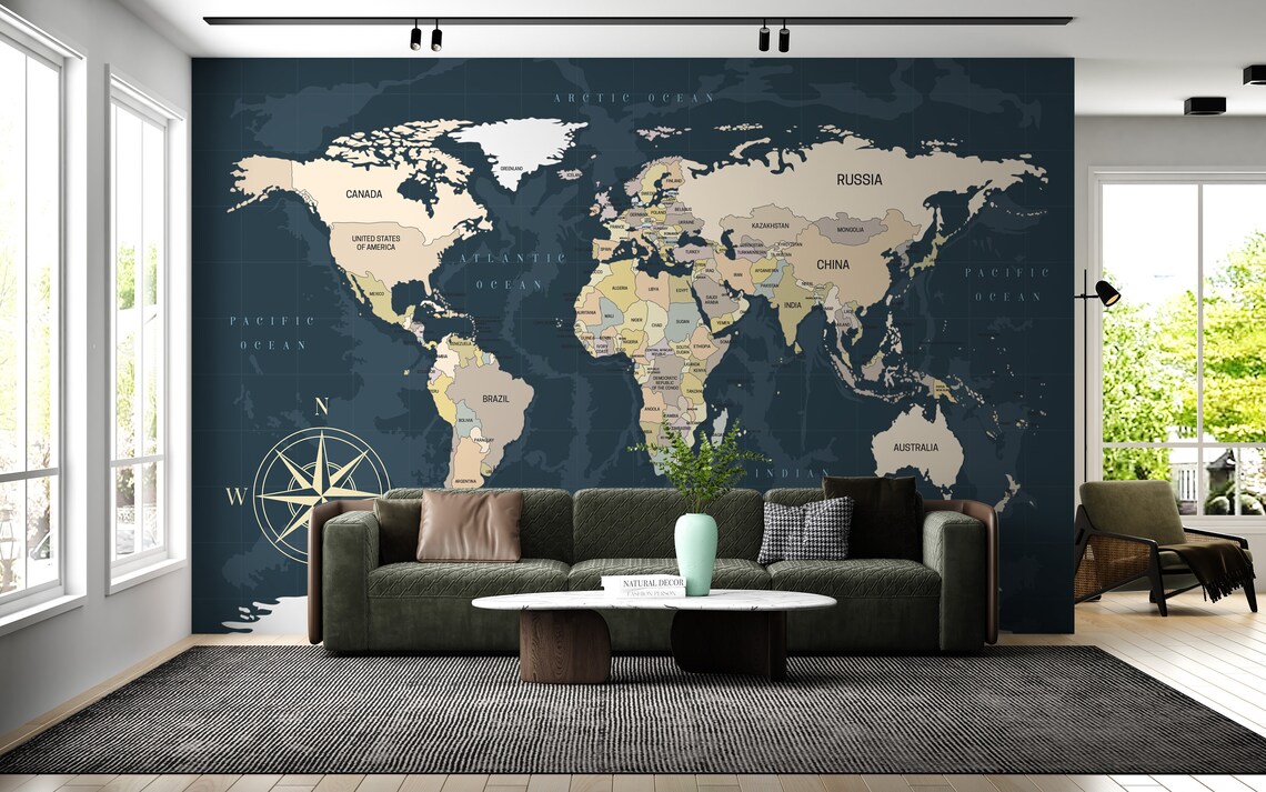 Geographically Accurate World Map Mural Peel and Stick Wallpaper ...