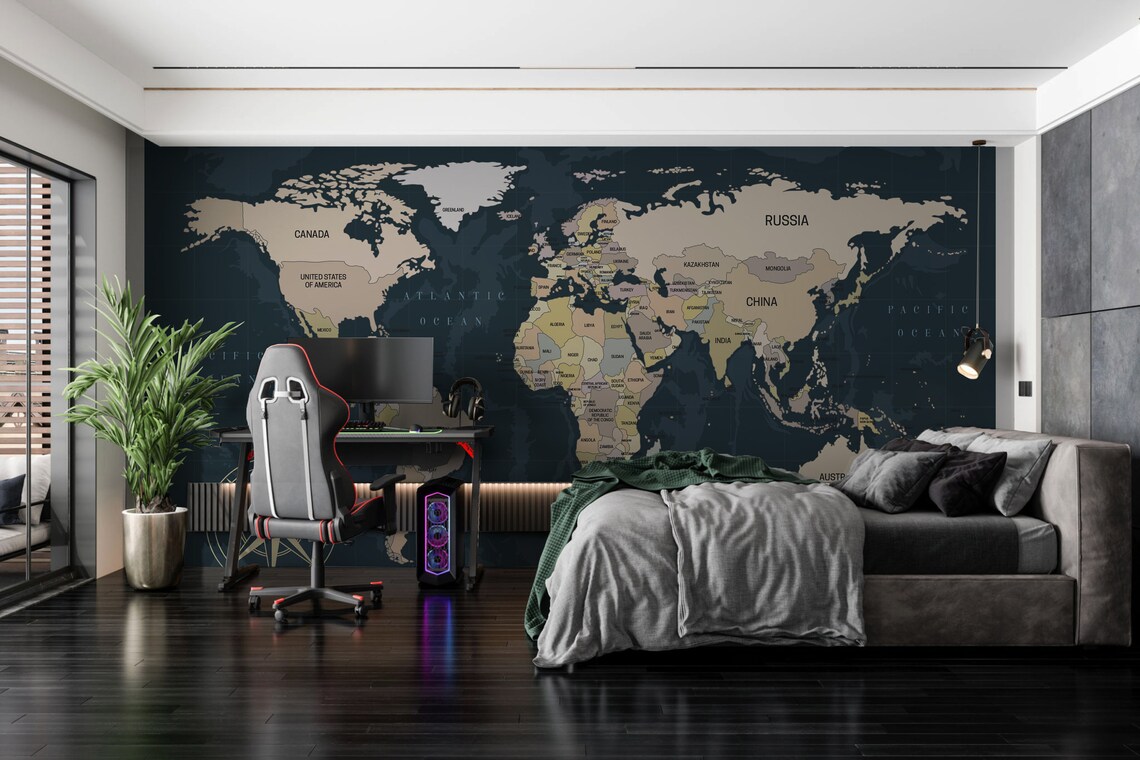 Geographically Accurate World Map Mural Peel and Stick Wallpaper ...