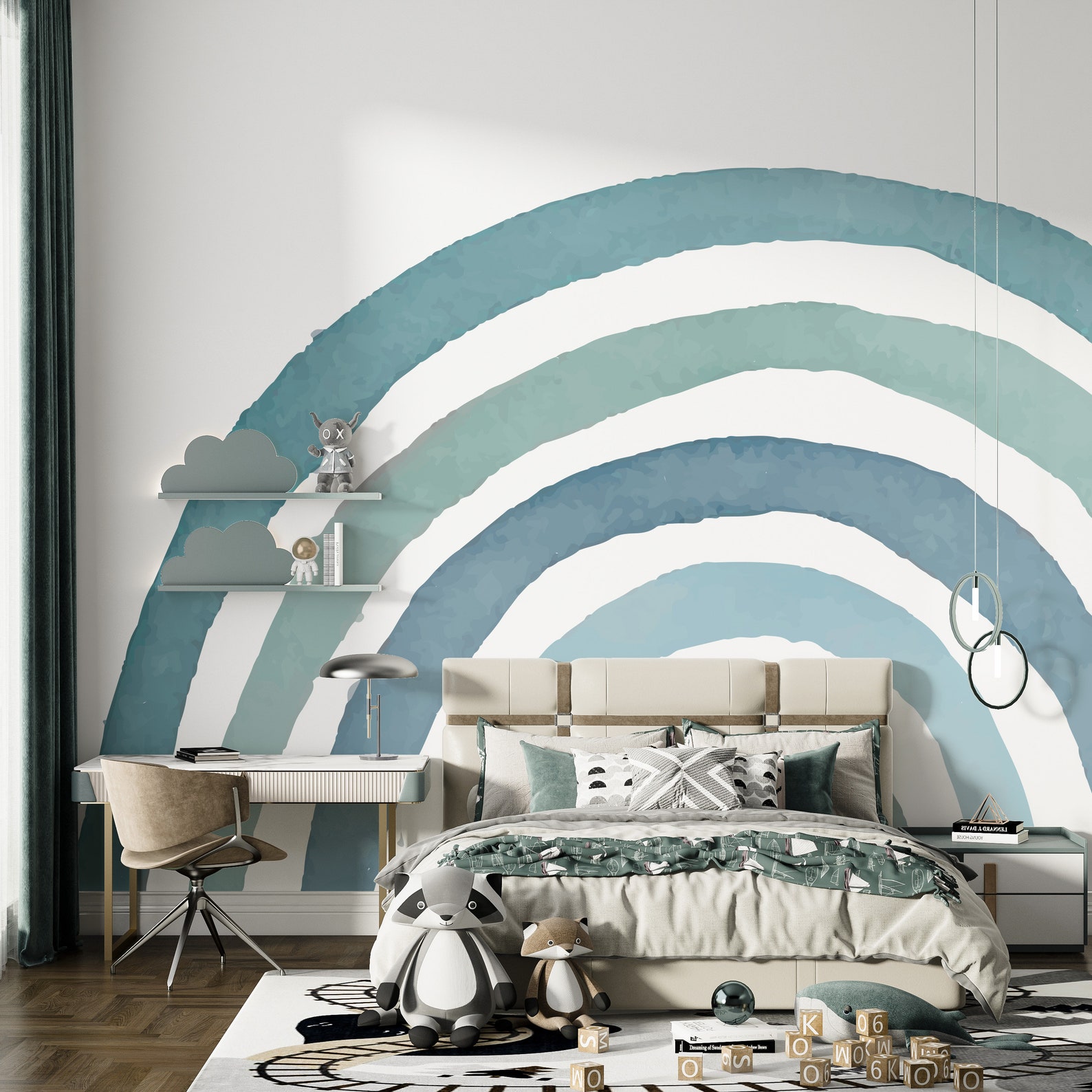 Blue Rainbow Wallpaper Mural Peel and Stick Wallpaper,removable ...