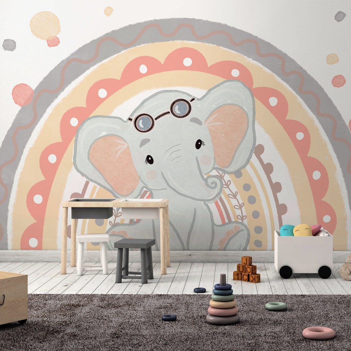 Rainbow Elephant Wallpaper Mural Peel and Stick - Etsy
