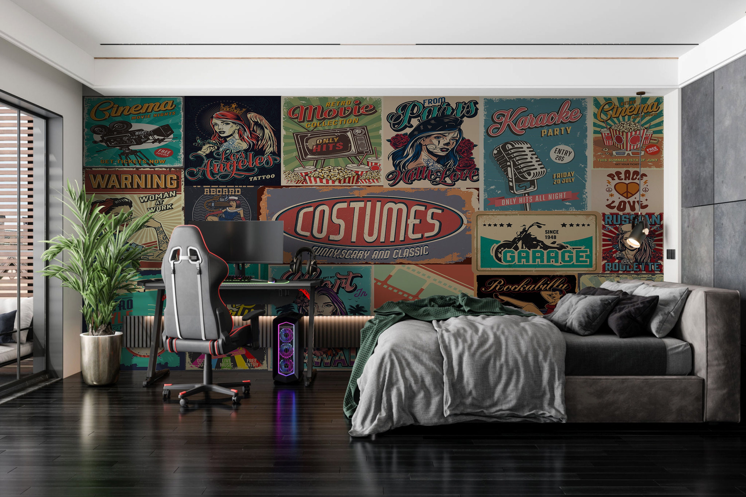 Retro Collage Wallpaper Mural Peel and Stick Wallpaper,removable ...