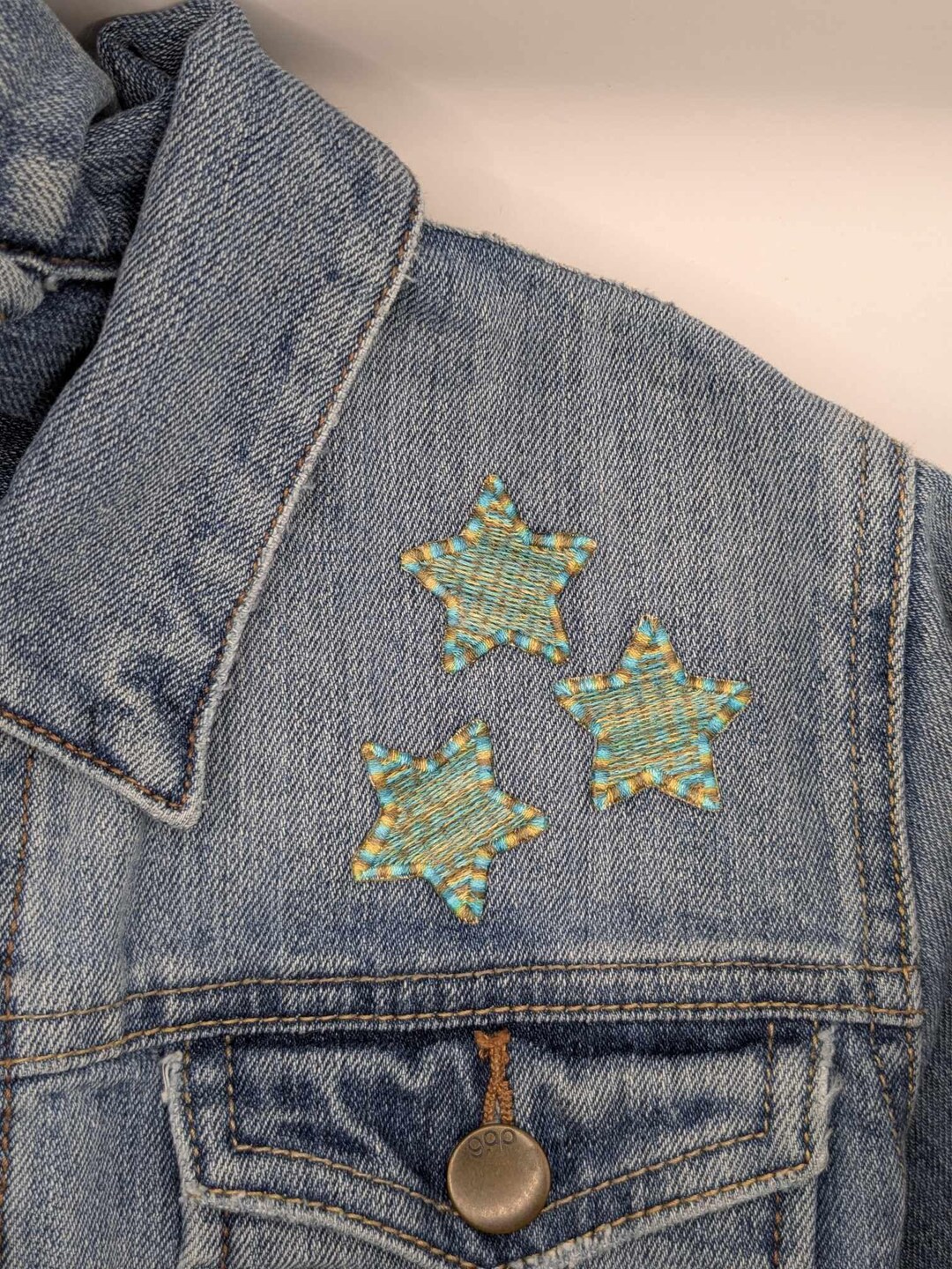 Star Embroidered Patch Set of Three Blue and Tan Variegated Embroidered ...