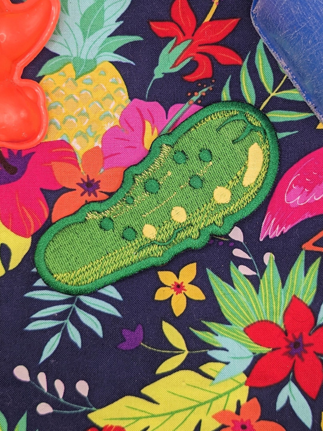 Large Pickle Machine Embroidered Patch, Long Knobby Thick Vegetable Fun ...
