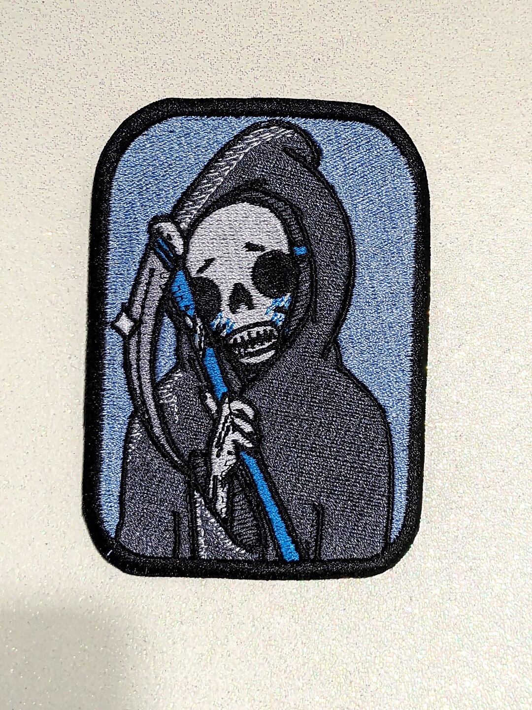 Shy Grim Reaper, Spooky, Death Scythe, Machine Embroidered Patch Sew on ...