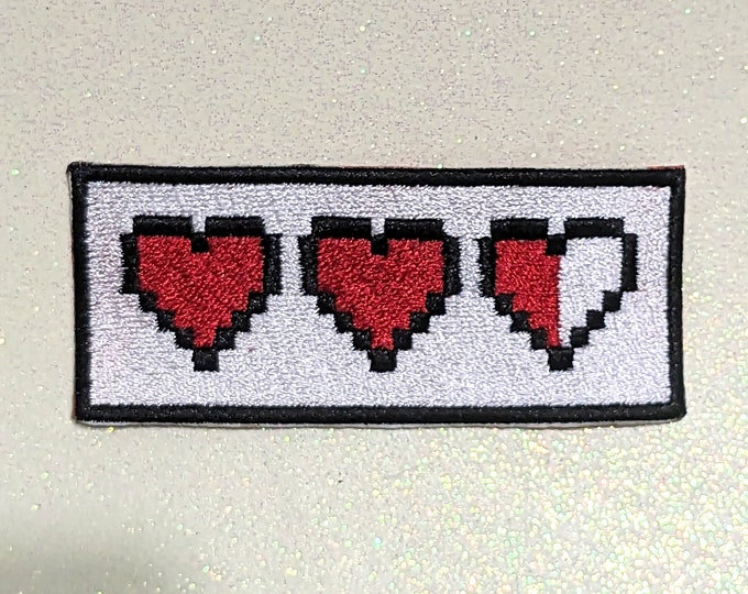 Retro Gaming Health Gauge Meter Machine Embroidered Patch, 8 Bit Hearts ...