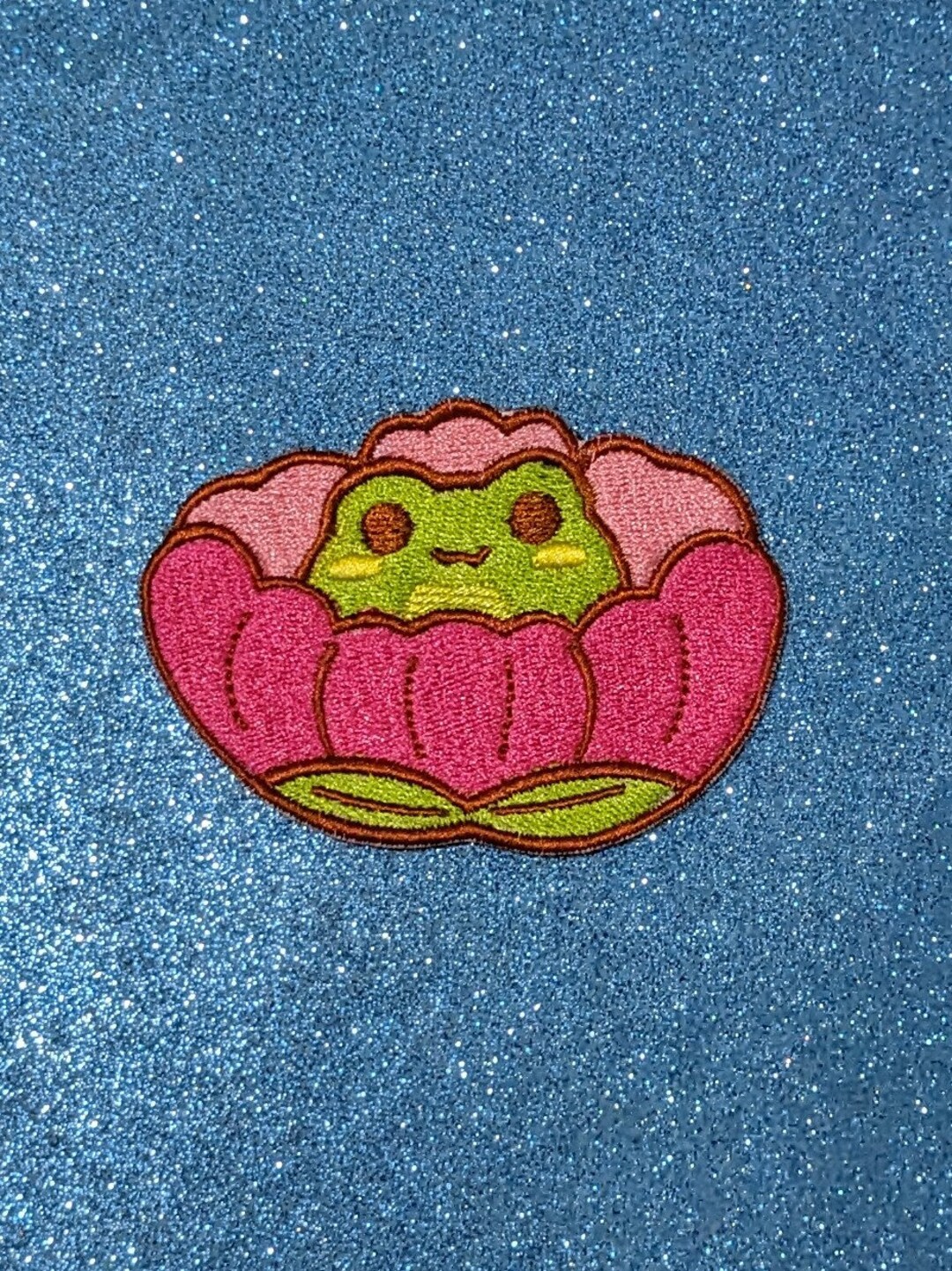 Frog Patch Machine Embroidered Frog and Lotus Patch - Etsy