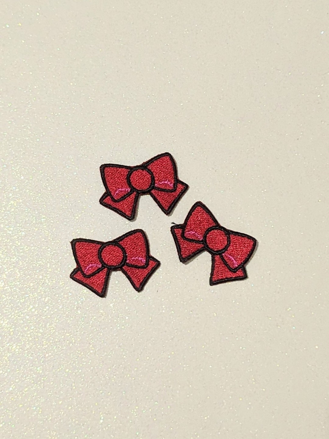 Three Cute Small Red Ribbons Machine Embroidered Patches, Set of 3, Sew ...