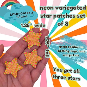 Neon Star Embroidered Patch Set of Three Cute Star Patches to Sew Onto ...