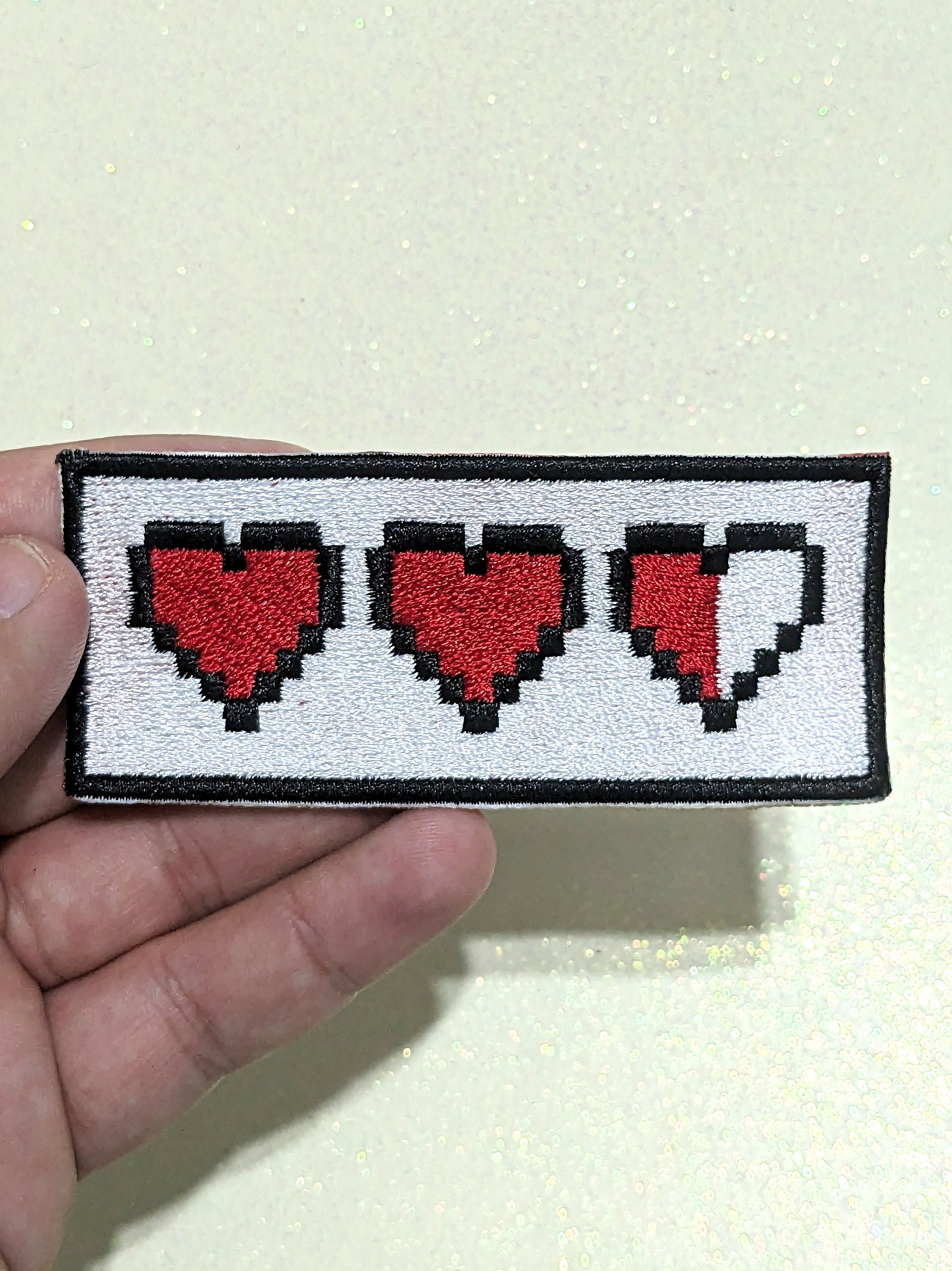 Retro Gaming Health Gauge Meter Machine Embroidered Patch, 8 Bit Hearts ...