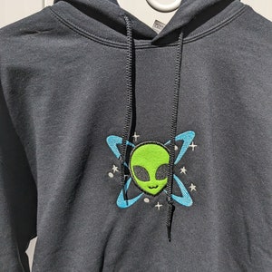 Cute Alien Extraterrestrial Embroidered Pullover Hoodie, Heavy Cotton ...