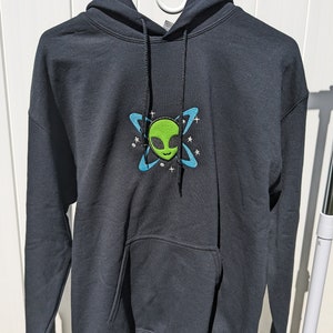 Cute Alien Extraterrestrial Embroidered Pullover Hoodie, Heavy Cotton ...