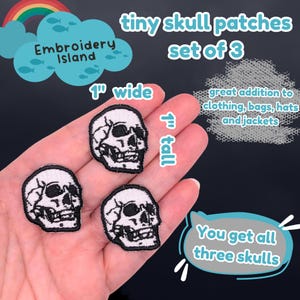 Skull Machine Embroidered Patches Set of Three Tiny Human Skull Patches ...