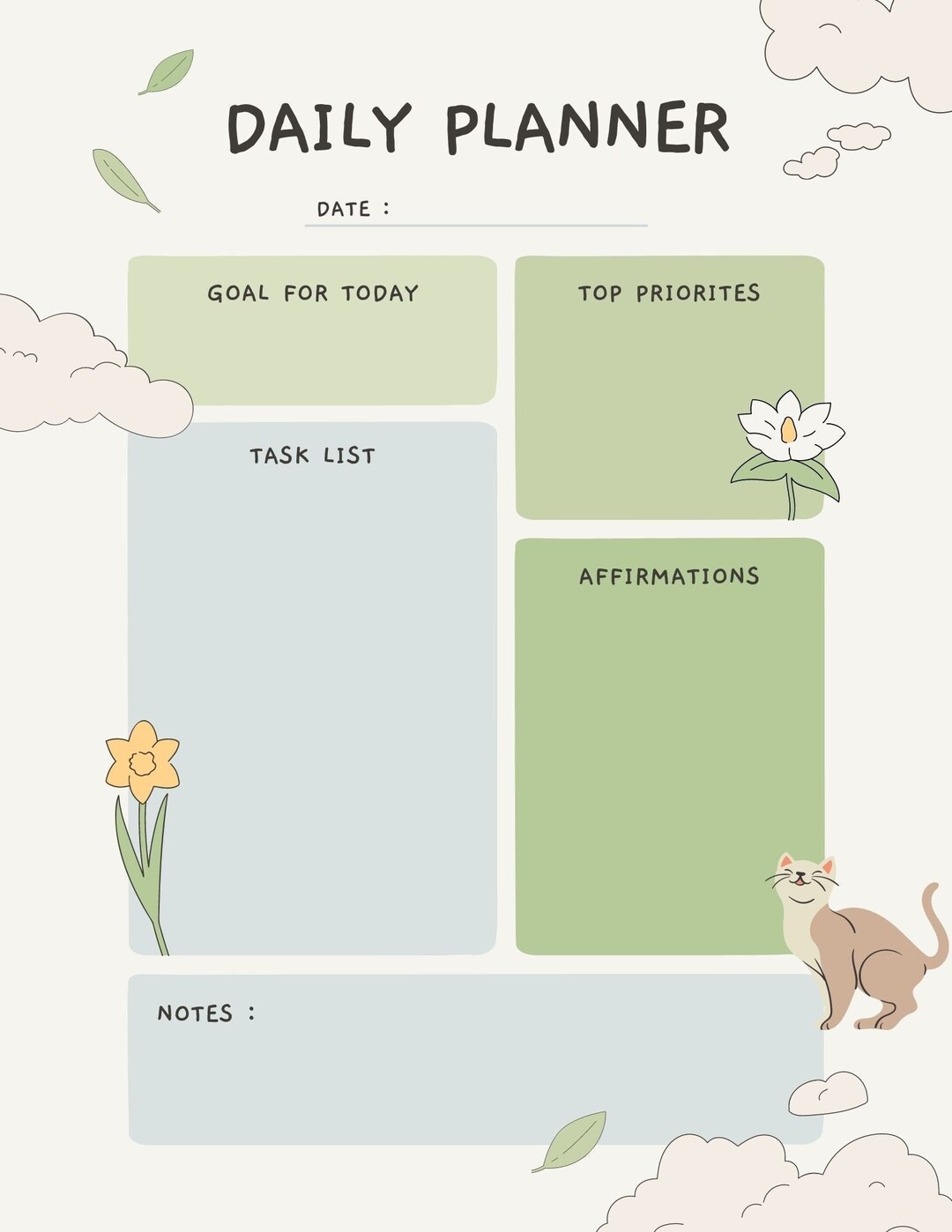 Daily Planner Printable, Instant Download, Minimal Productivity Planner ...