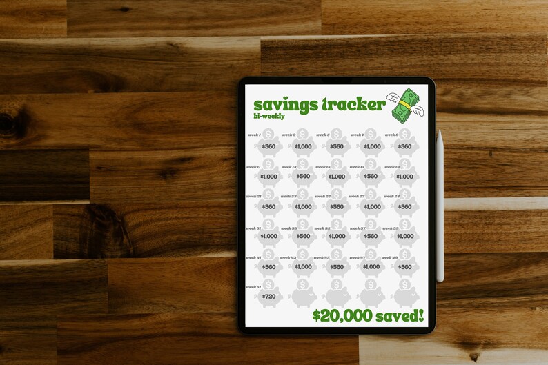 20,000 SAVINGS PLAN With Weeks Biweekly Tracker Pdf Download Printable ...