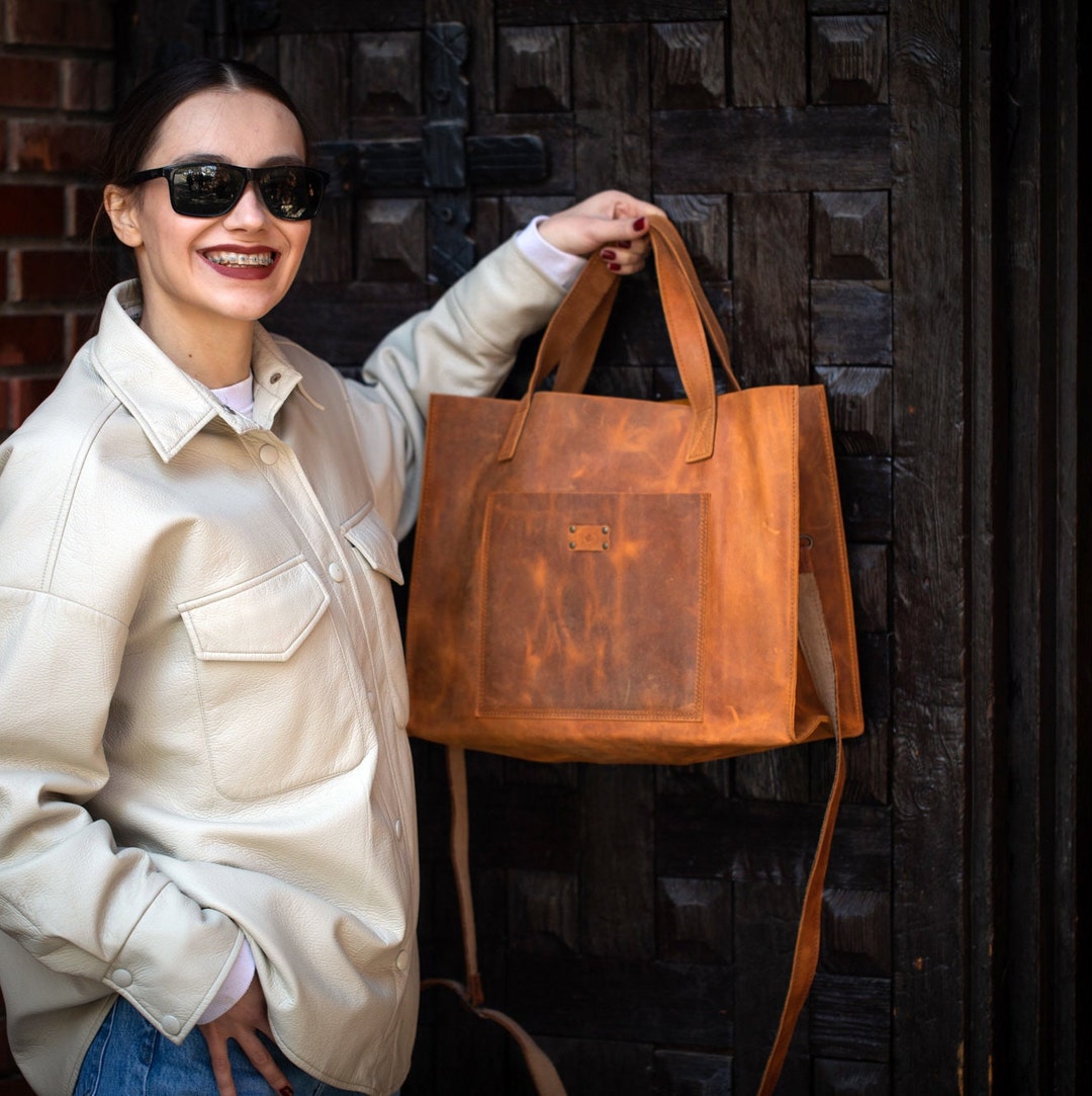 Leather Tote Bag - Large Genuine Leather Tote Bag, Leather Maxi Tote ...