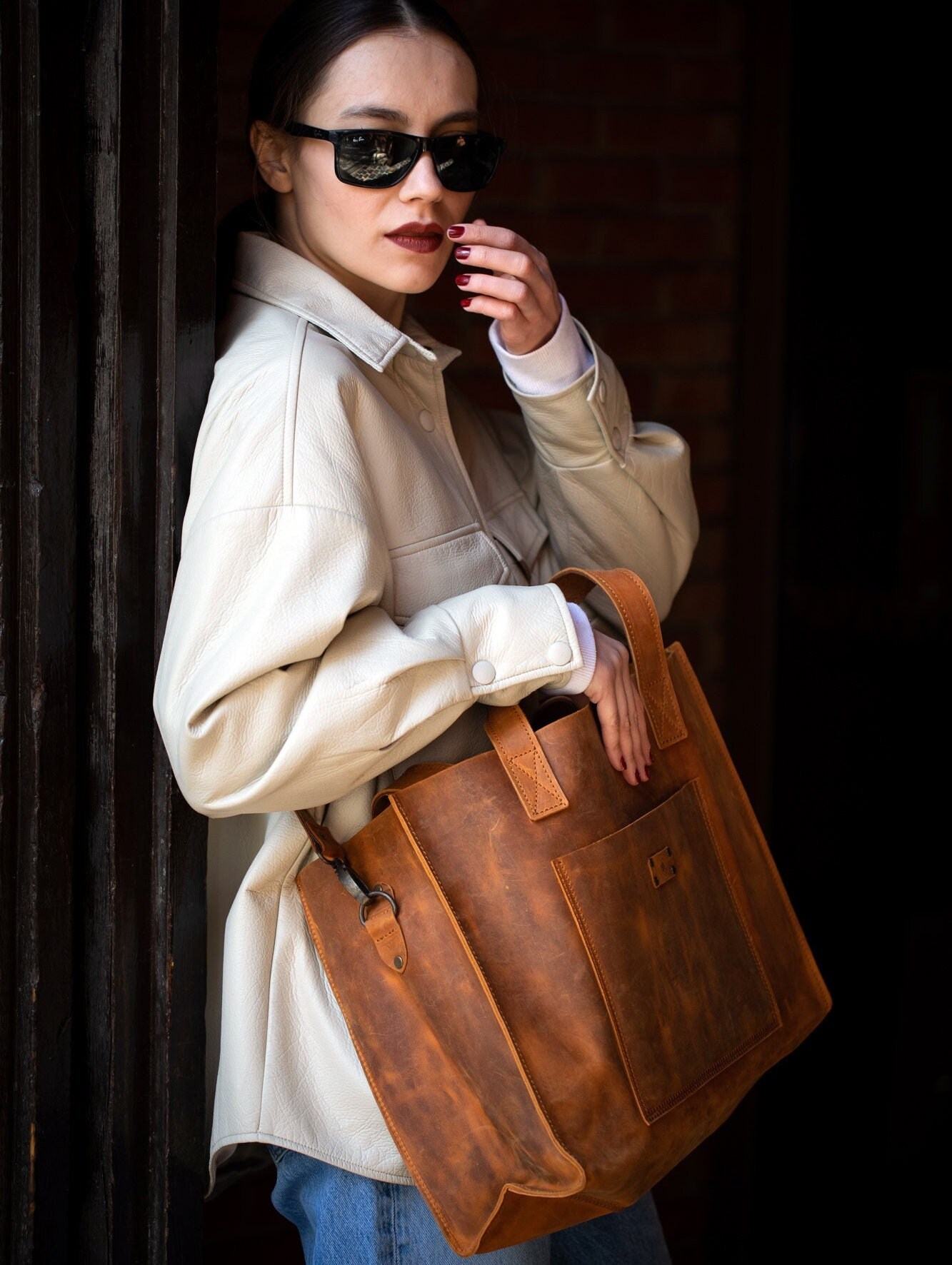 Leather Tote Bag Large Genuine Leather Tote Bag, Leather Maxi Tote Bag ...