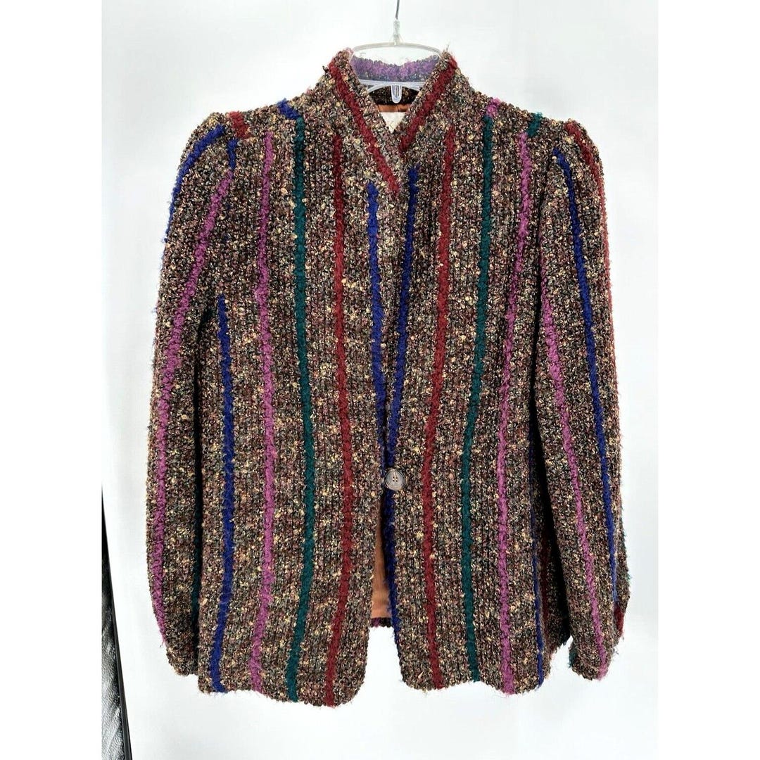 Vintage 80s DONNKENNY Jacket Blazer Boucle Nubby Tweed One Button ...