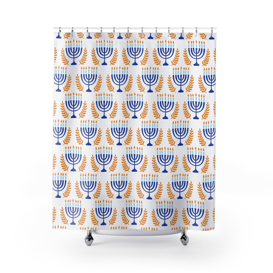 Hanukkah Menorah Shower Curtain, Jewish Holiday Decor, Religious ...