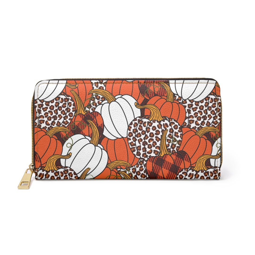 Buffalo Plaid and Leopard Print Pumpkins Zipper Wallet, Women's Wallet ...