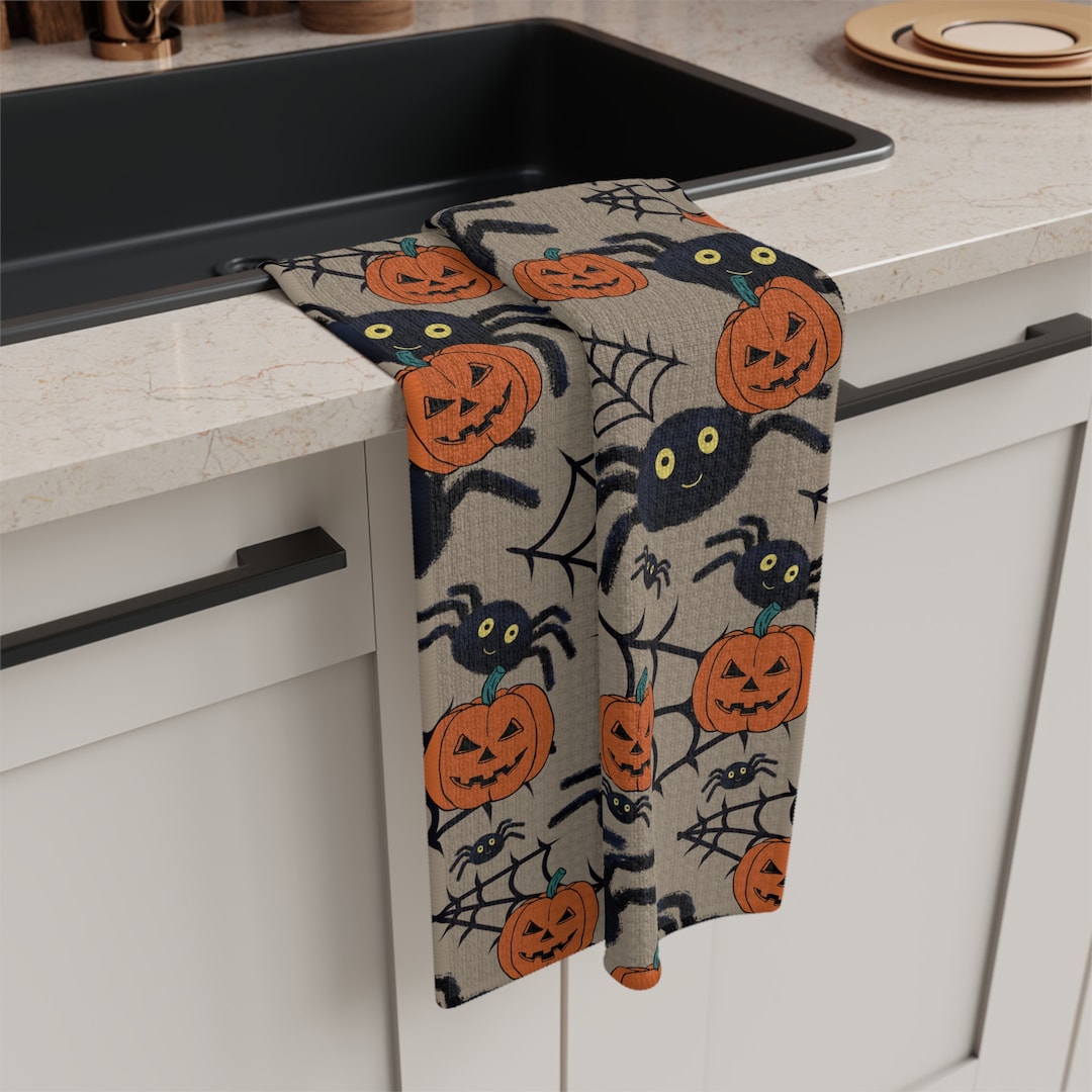 Halloween Tea Towel Spooky Spiders Kitchen Towel Spider Web - Etsy