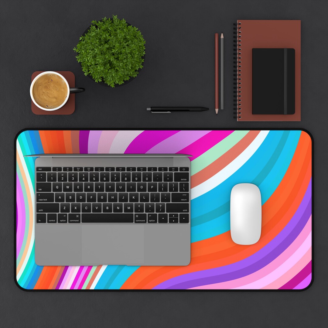 Orange Blue Pink Groovy Desk Mat, Wavy Retro Mouse Pad, Funky Desk ...