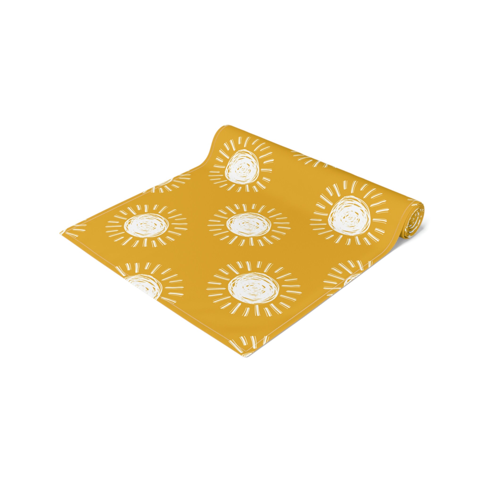 Mustard Color With White Sun Table Runner, Decorative Runner, Kitchen ...