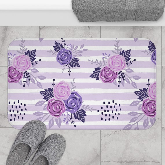 Lilac Color Floral Bath Mat Floral Bath Decor Botanical Bath Decor Rose Flower Print Cute Bohemian Bath Rug Spring Decor Etsy UK