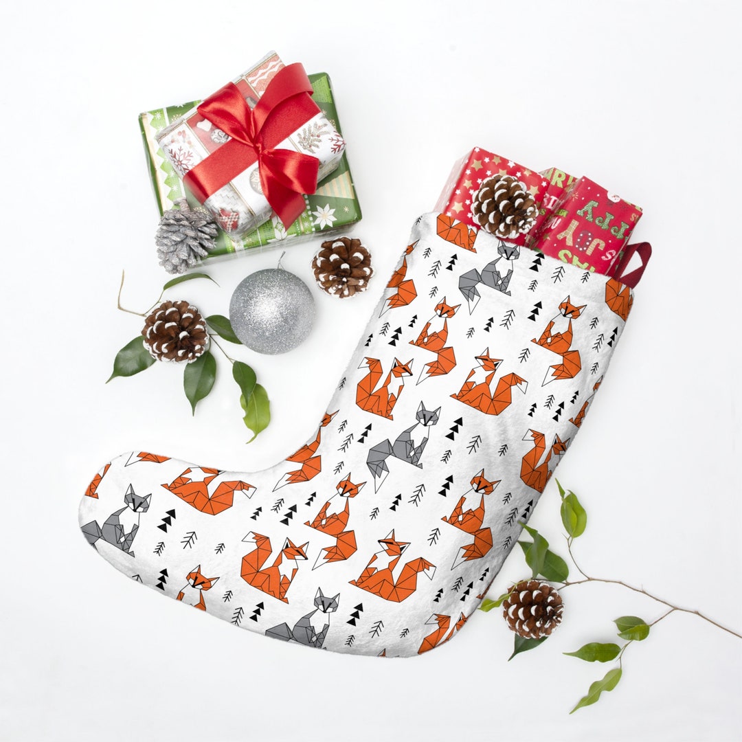 Christmas Stockings, Origami Fox Print, Woodland Animals Stocking, Cute ...
