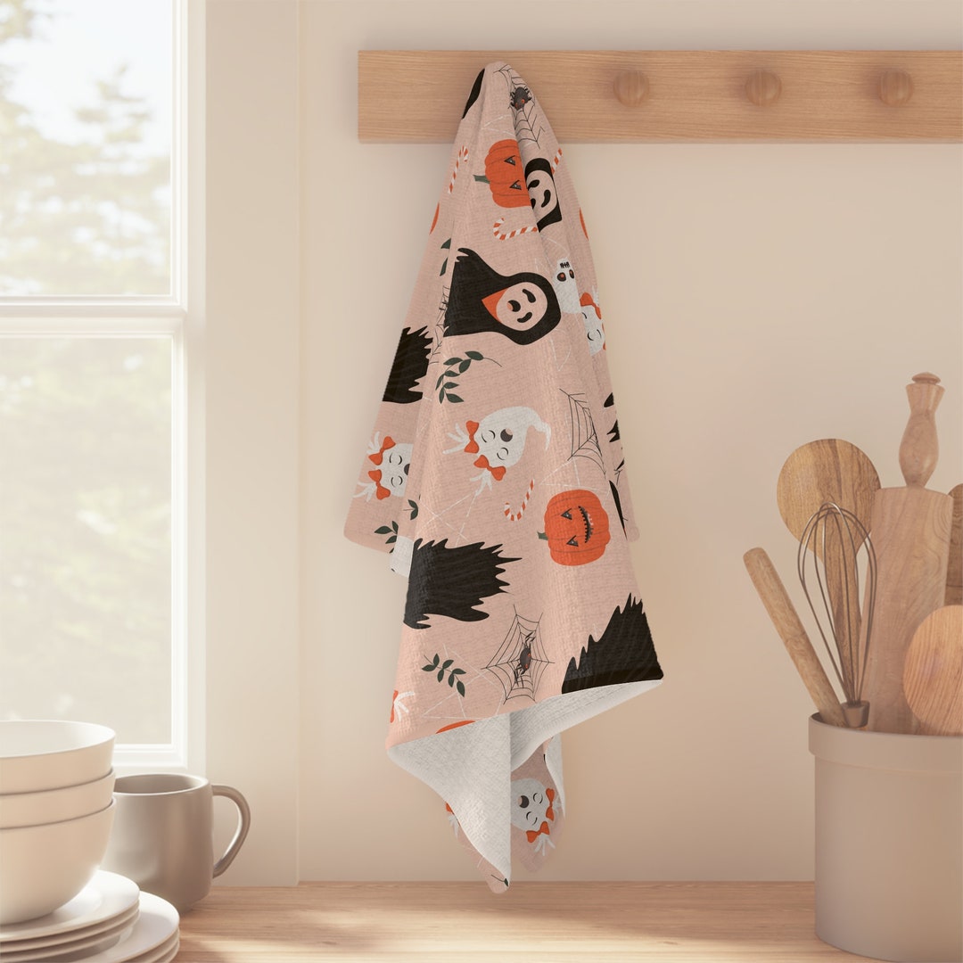 Creepy Reaper and Ghost Print Soft Tea Towel, Cute Ghost Print, Ghost ...