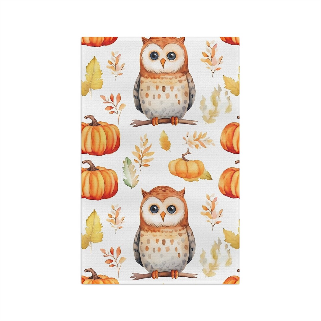 Owls With Fall Pumpkin Kitchen Dish Towel, Soft Tea Towel, Cute Boho ...