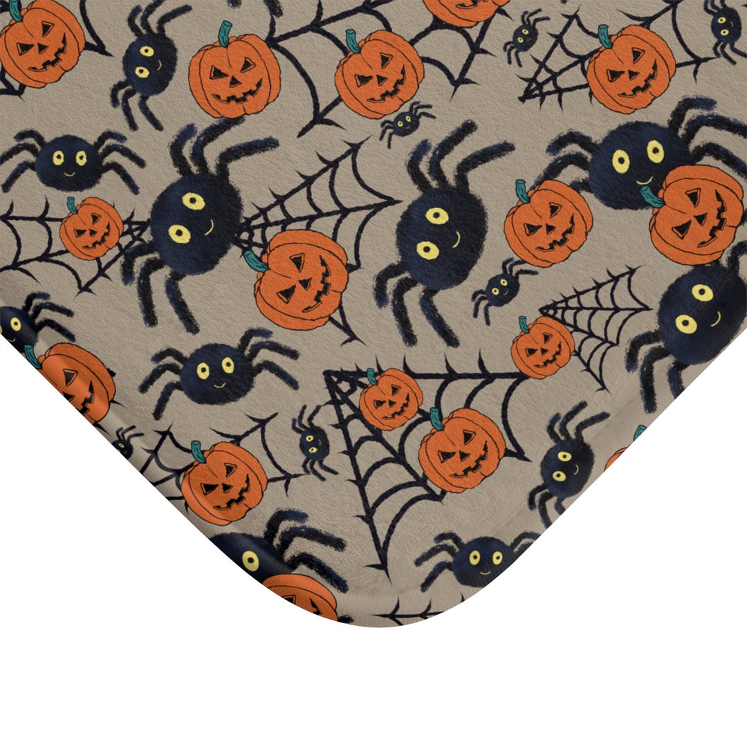 Spooky Spiders Bath Mat, Spider Web and Pumpkin Bathroom Decor ...