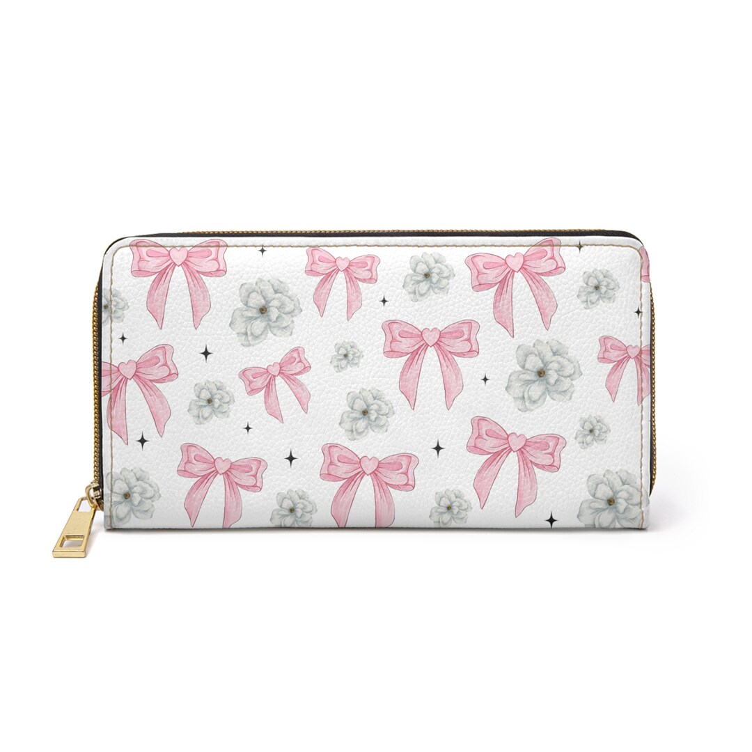 Delicate Pink Bows and Daisy Zipper Wallet, Coquette Wallet, Floral ...