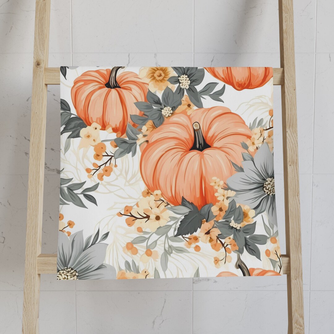 Beautiful Pastel Color Hand Towel, Floral Pumpkin Print, Boho Cute ...