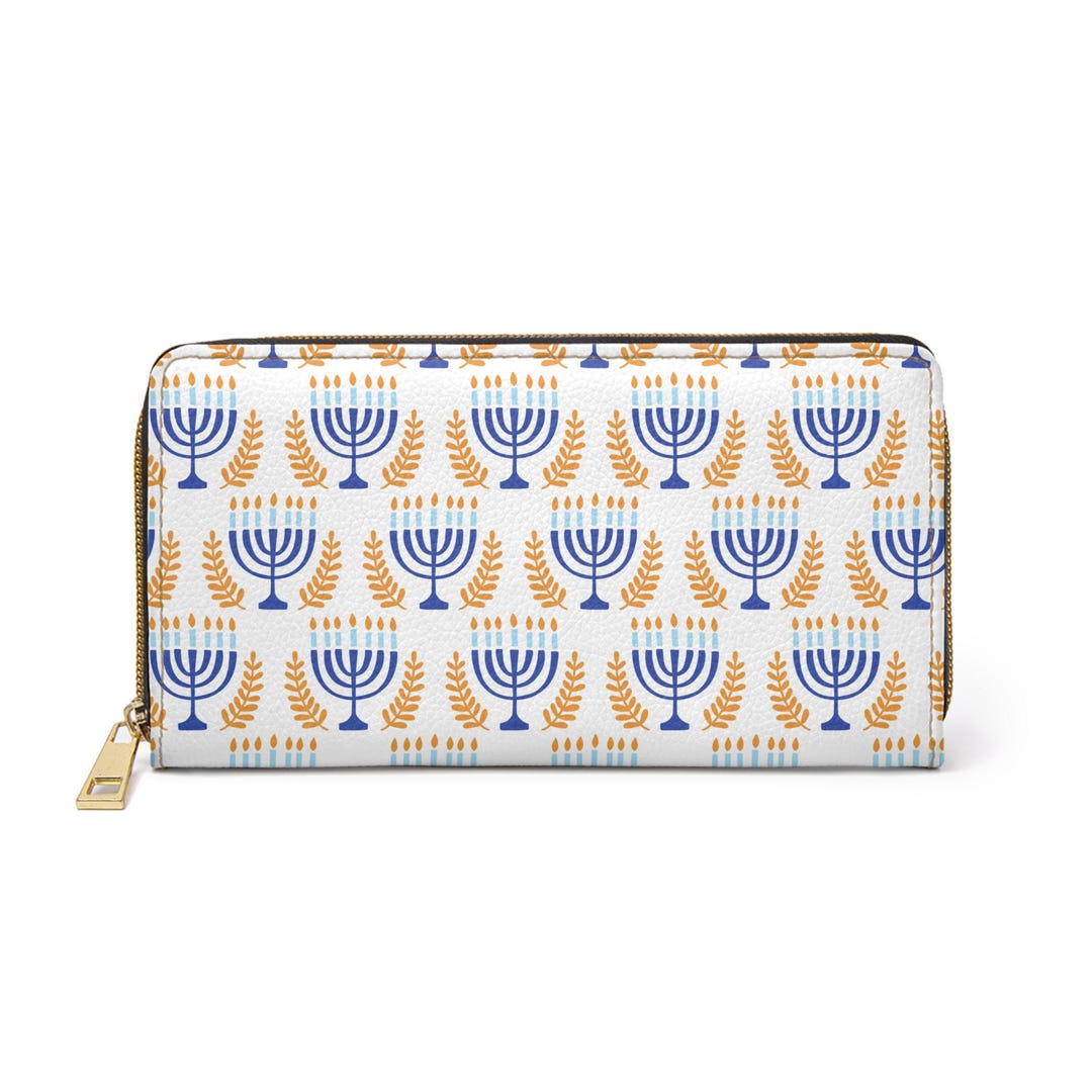 Hanukkah Zipper Wallet, Menorah Jewish Holiday Coin Purse, Small Money Holder, Festival of ...