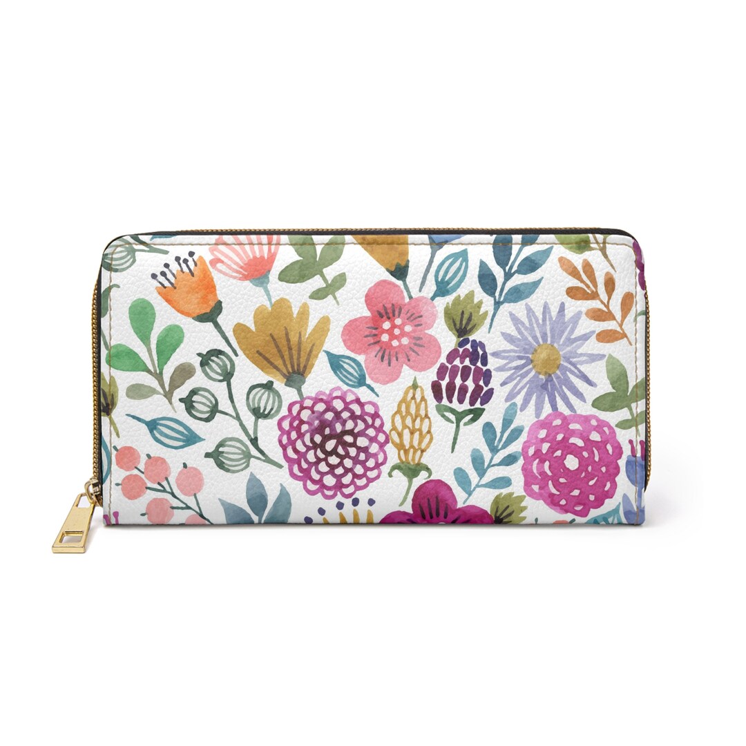 Watercolor Floral Zipper Wallet, Womens Wallet, Bright Vivid Colors ...
