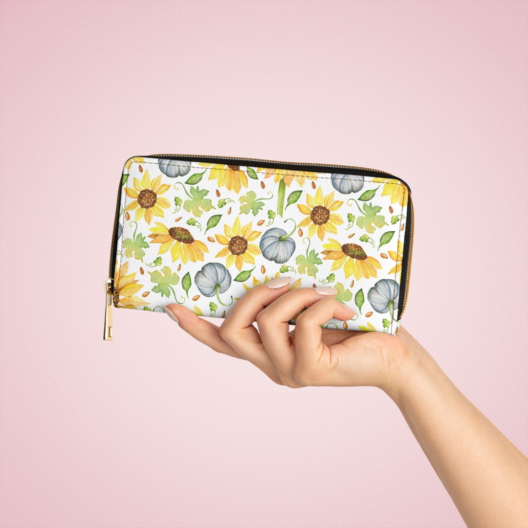 Sunflowers and Blue Pumpkin Zipper Wallet, Women's Wallet, Autumn ...
