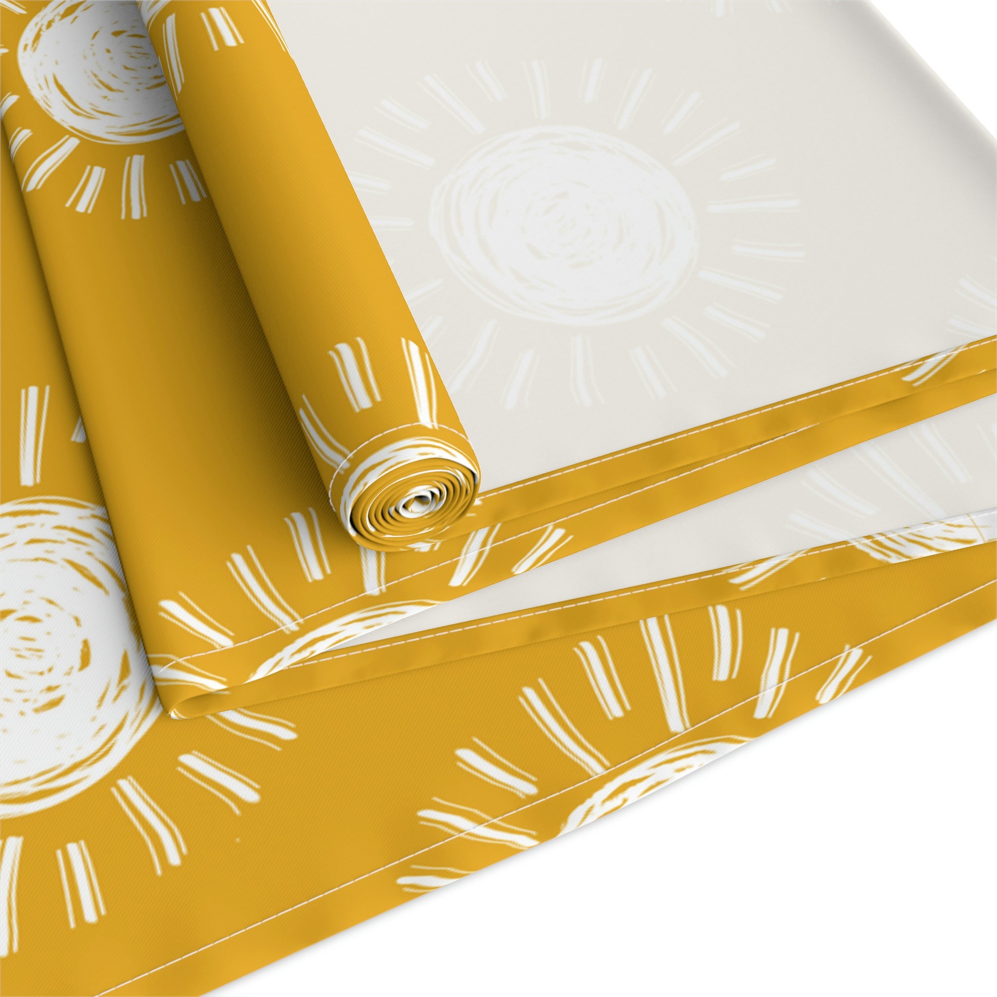 Mustard Color With White Sun Table Runner, Decorative Runner, Kitchen ...