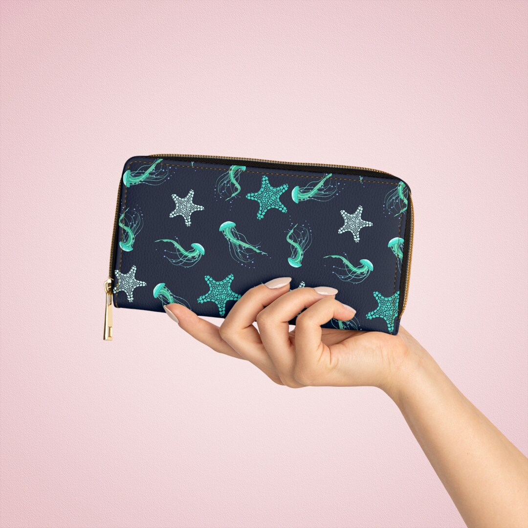 Jellyfish and Starfish Zipper Wallet, Boho Women’s Wallet, Underwater ...