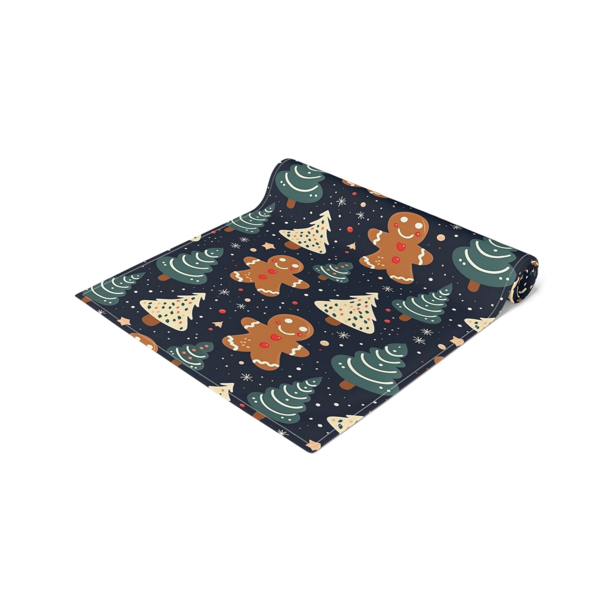 Navy Blue Color Gingerbread and Christmas Tree Table Runner Holiday ...