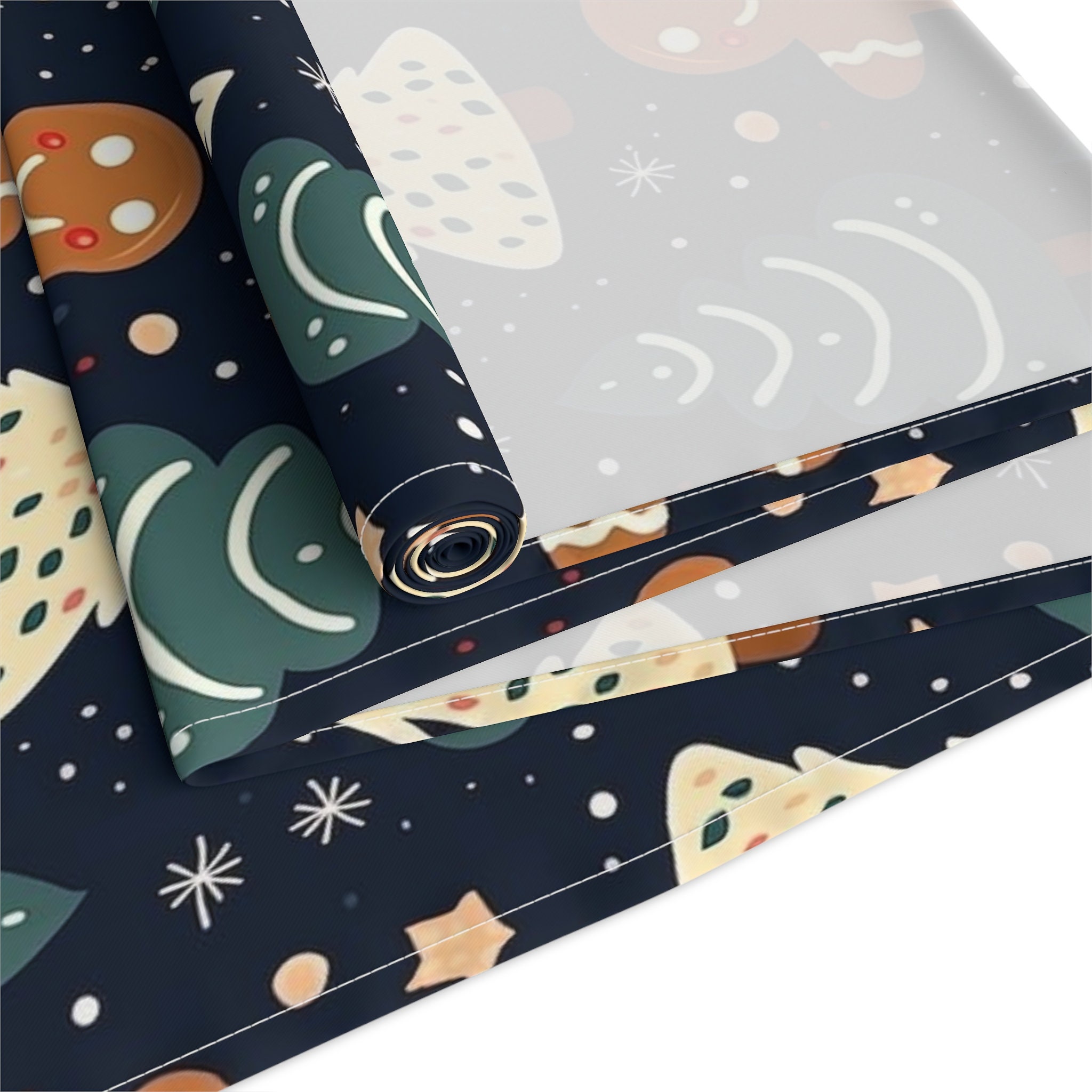 Navy Blue Color Gingerbread and Christmas Tree Table Runner Holiday ...