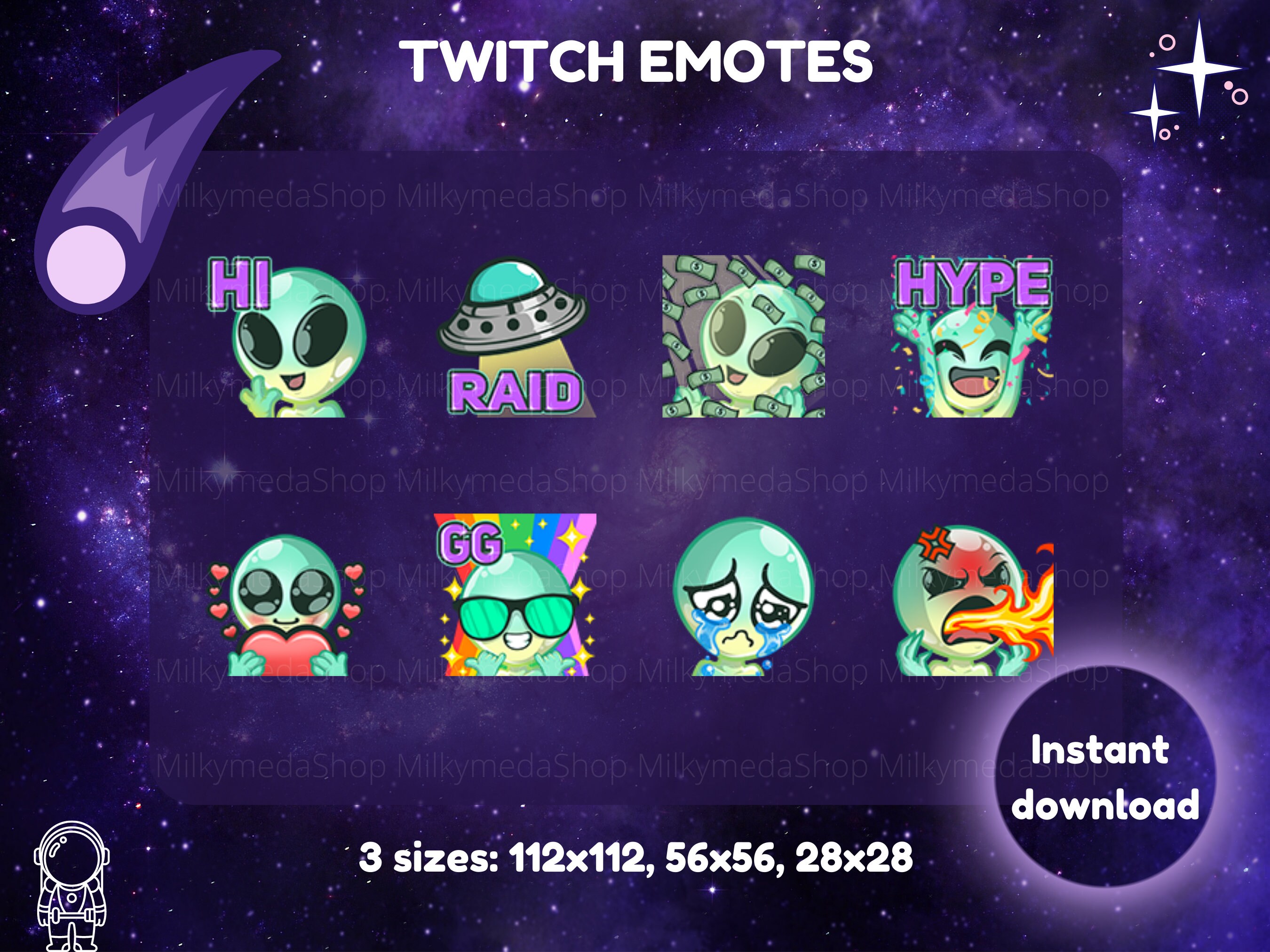 Twitch Alien Emote Discord Emote Cute Alien Sub Badges Space Theme ...