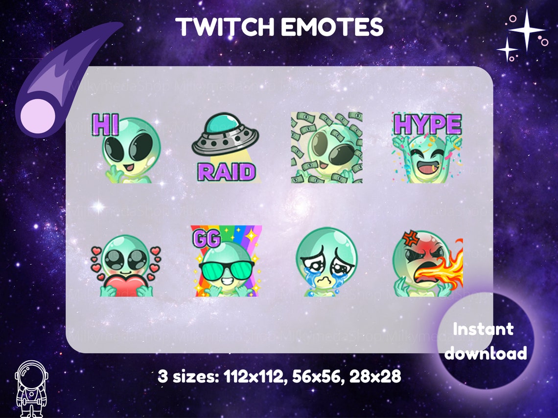 Twitch Alien Emote | Discord Emote | Cute Alien Sub Badges | Space ...
