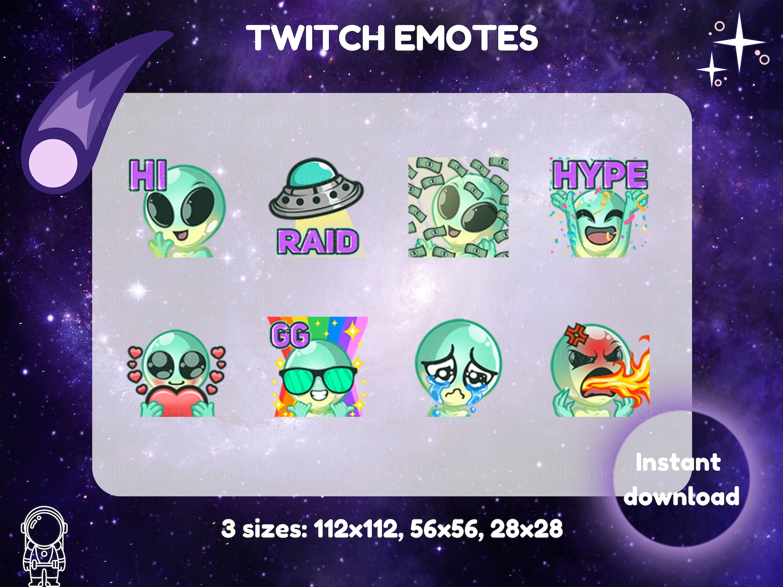 Twitch Alien Emote Discord Emote Cute Alien Sub Badges Space Theme ...