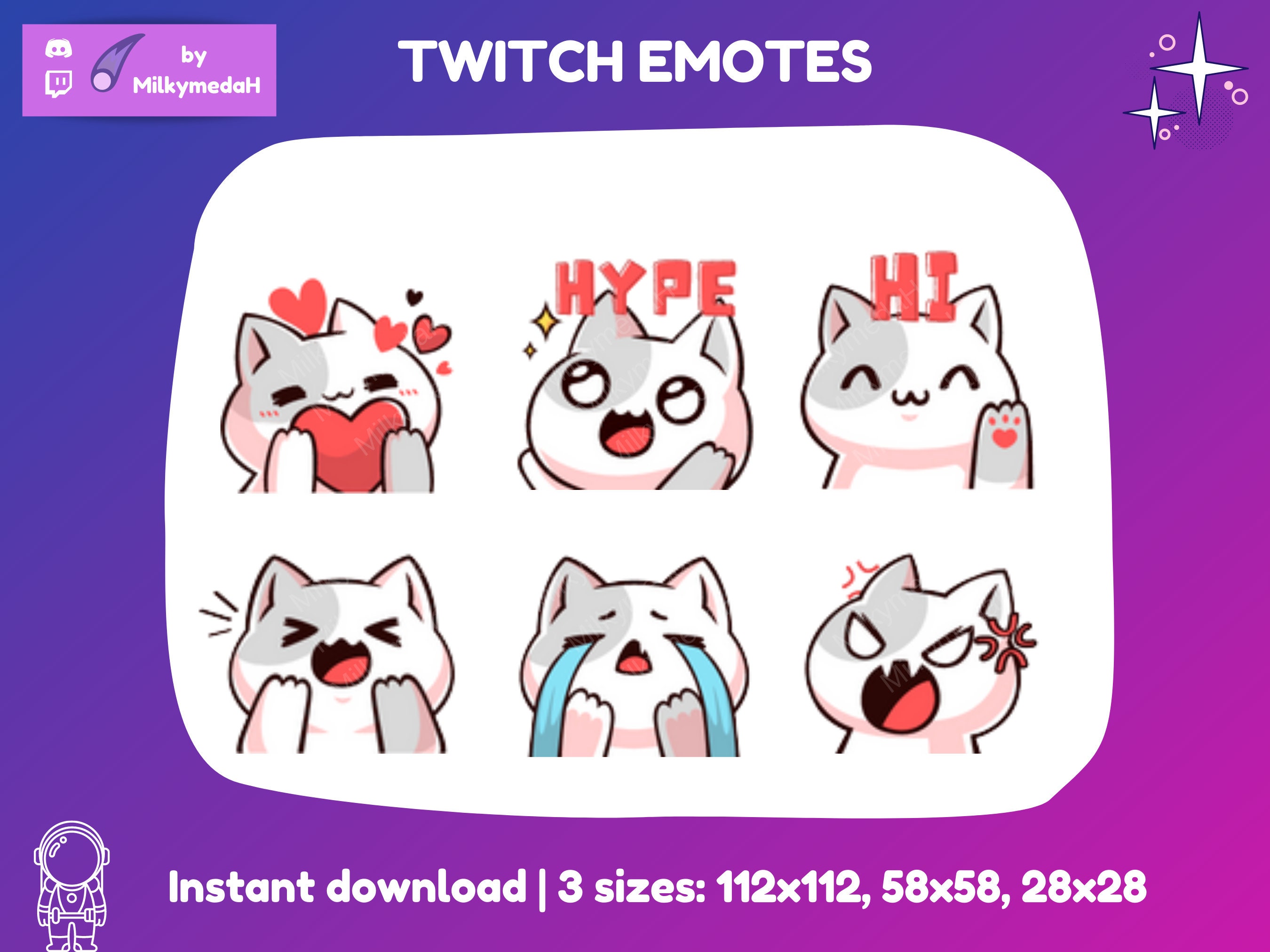 Twitch White Gray Cat Emote Discord Emote Cute Cat Sub - Etsy