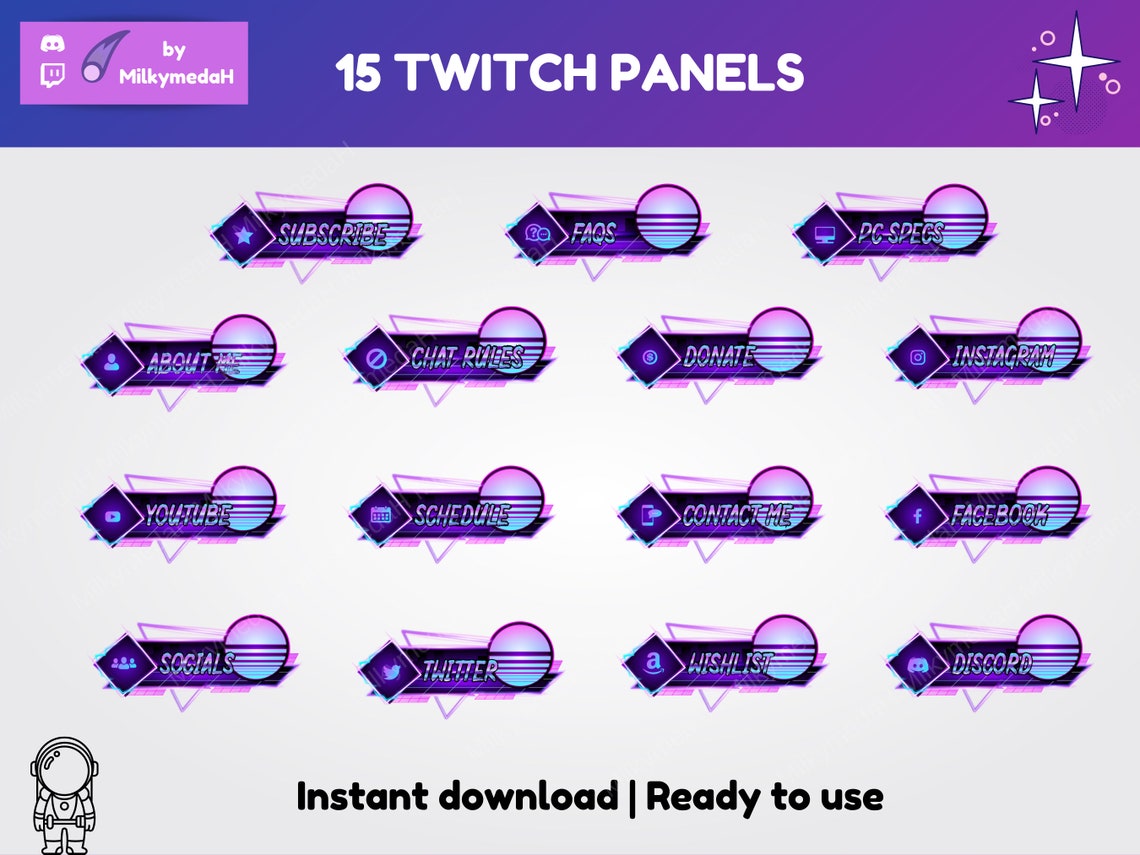 Retro Twitch Panels | Neon Panels | Funky Disco 80s Purple Pink Blue ...