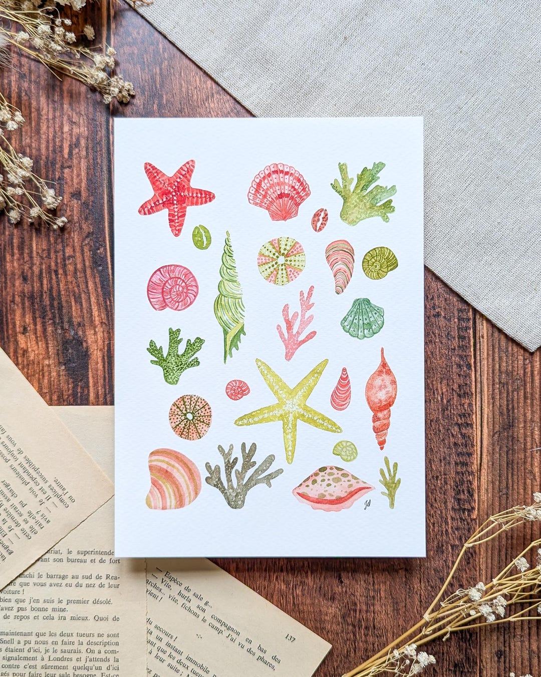 Shells Poster - (A5, A4) - Fine Art Reproduction Watercolor ...