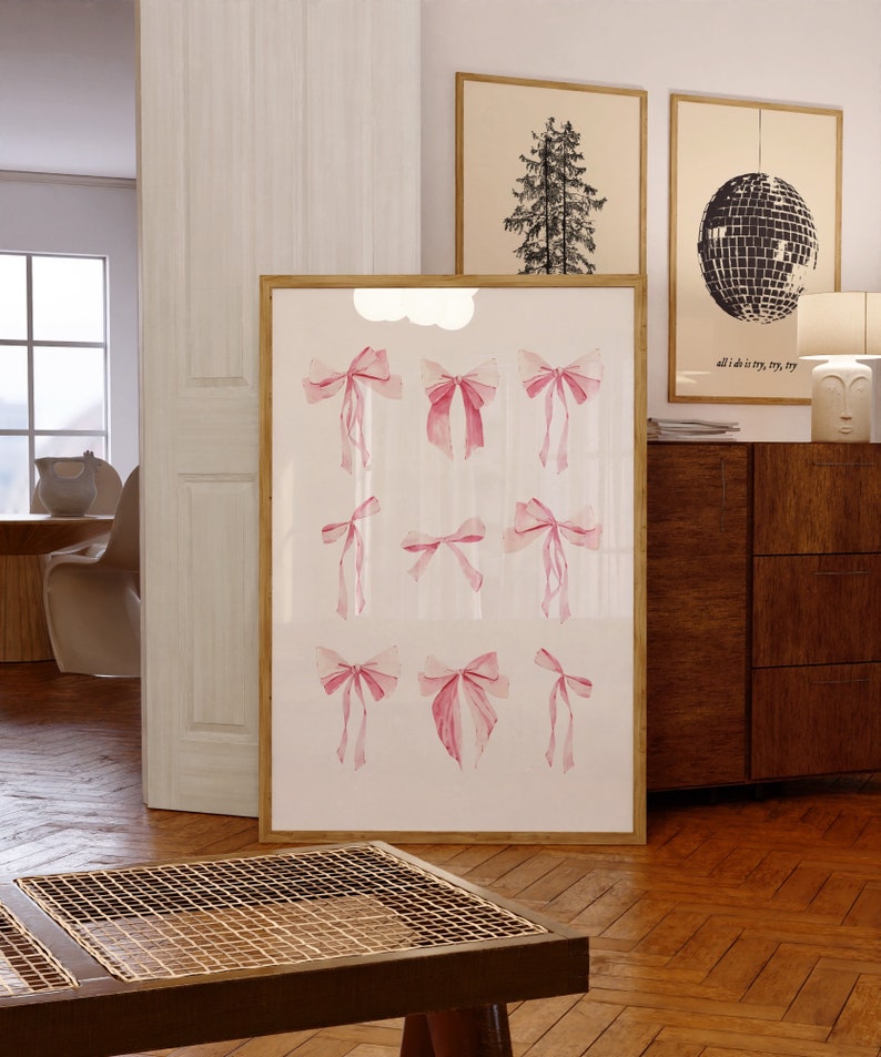 Pink Bows Coquette Aesthetic Wall Decor Feminine Girly Printable Wall ...
