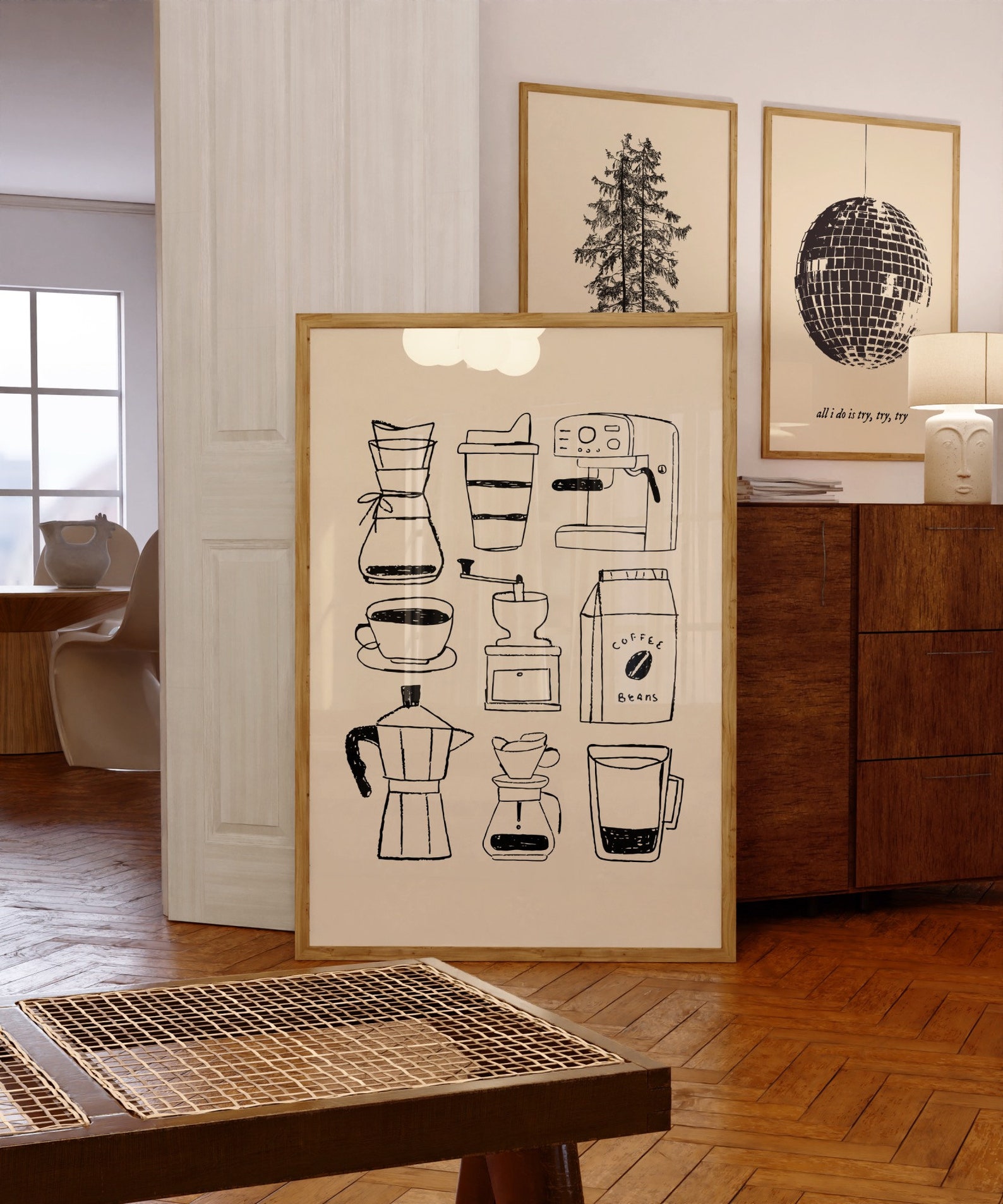 Hand Drawn Coffee Bar Printable Wall Art Minimal Drawing Kitchen Decor ...