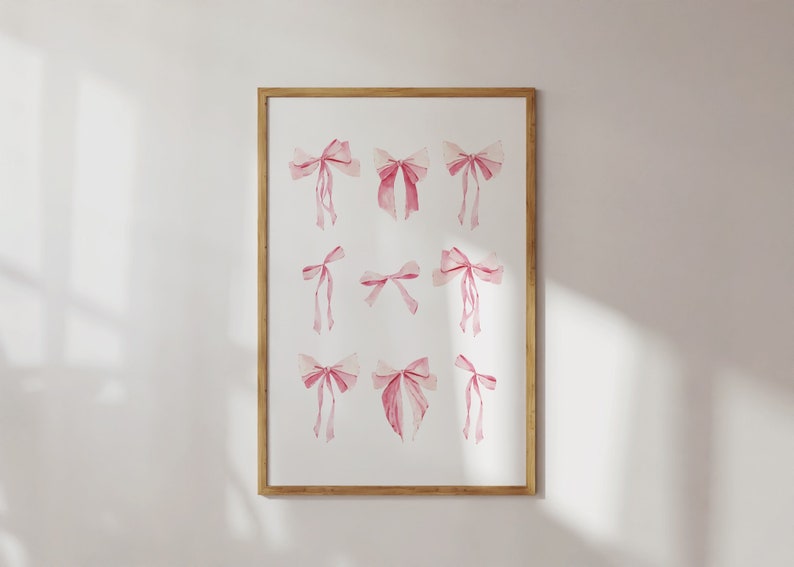 Pink Bows Coquette Aesthetic Wall Decor Feminine Girly Printable Wall ...