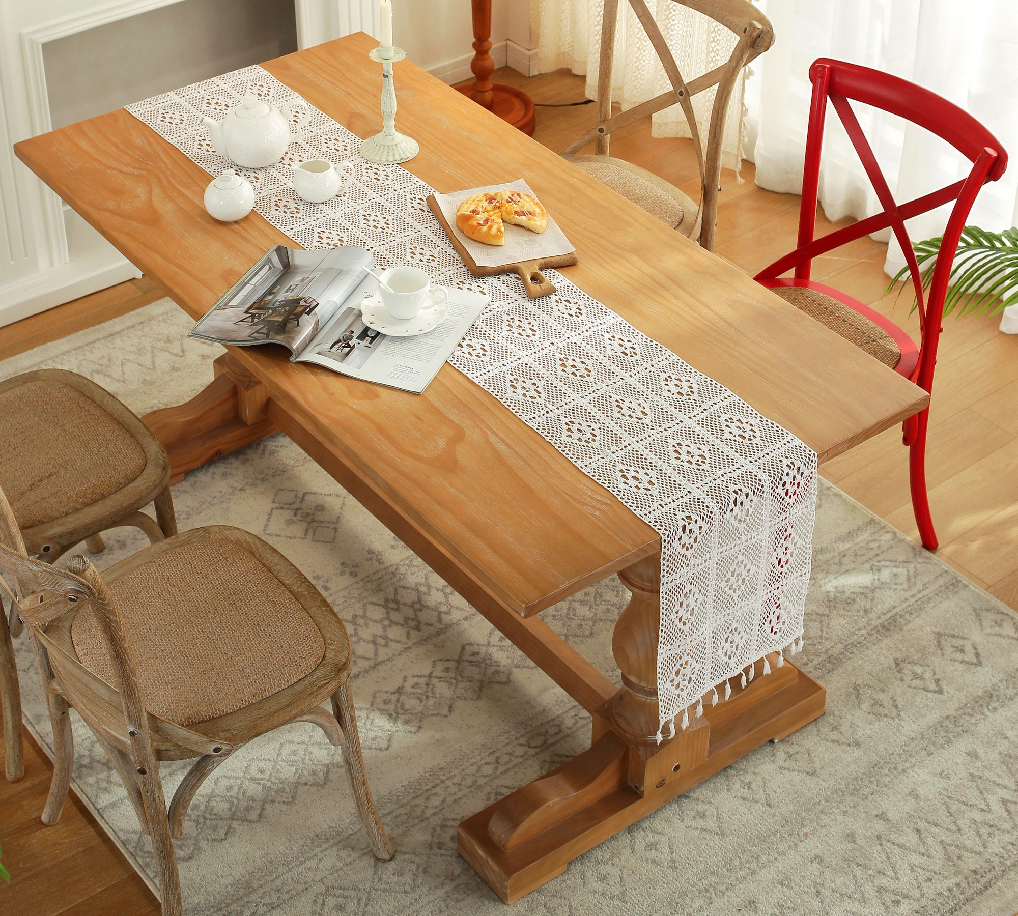 White Crochet Table Runner Vintage Table Runner Farmhouse - Etsy